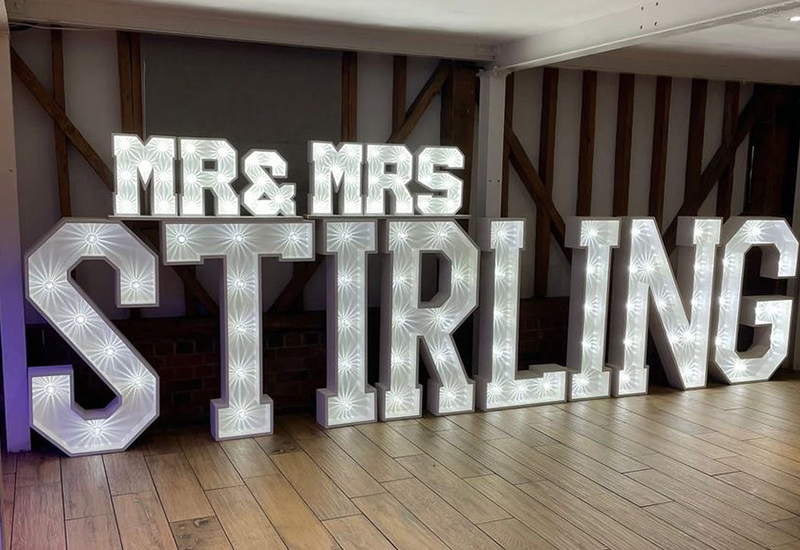 4ft White Light Up Surname Hire with MR&MRS or THE Toppers - Light Up Love