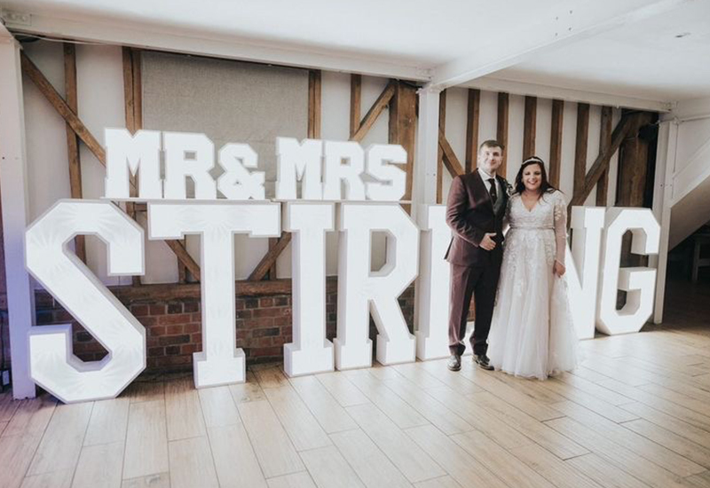 4ft White Light Up Surname Hire with MR&MRS or THE Toppers - Light Up Love