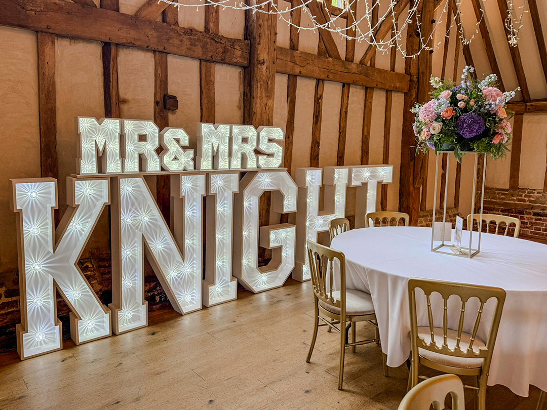 4ft White Light Up Surname Hire with MR&MRS or THE Toppers - Light Up Love